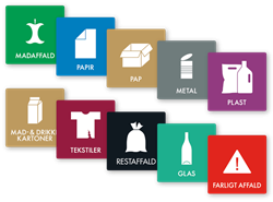 Skilt Affald fraktionspakke Selvklæbende vinyl 60 x 60 mm pk a 10 stk ...